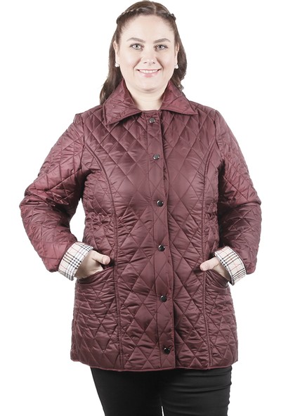 Sems Kadın Kapitone Büyük Beden Mont 6406 Bordo