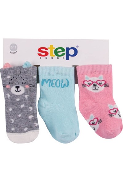 Step Meow Cat 3'lü Soket Bebek Çorabı 10083 Step Meow Cat 3'lü Soket Bebek Çorabı 10083