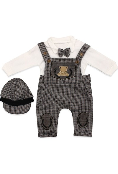 Murat Baby Kahve Kasketli Askılı Slopetli 3'lü Bebek Takımı K3034