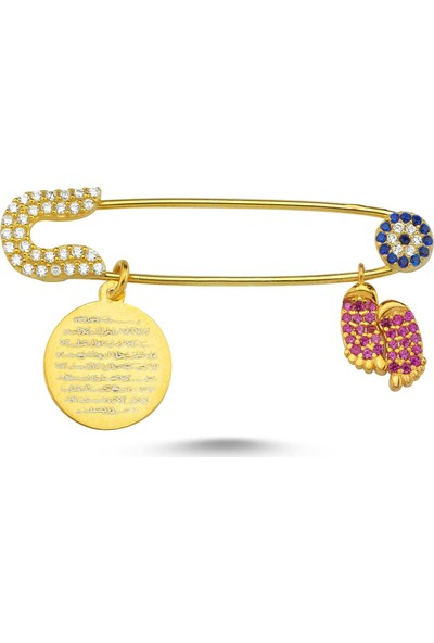 Takı Dükkanı Gümüş Bebek İğnesi Dualı Nazarlık Maşallah Taşlı Ayak Izi csi03