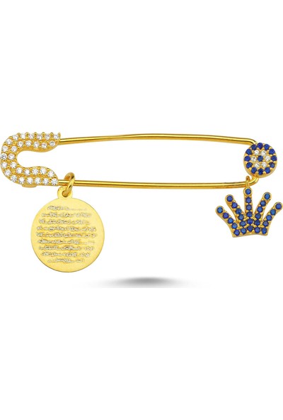 Takı Dükkanı Gümüş Bebek İğnesi Dualı Nazarlık Maşallah Taşlı Prens Tacı csi04