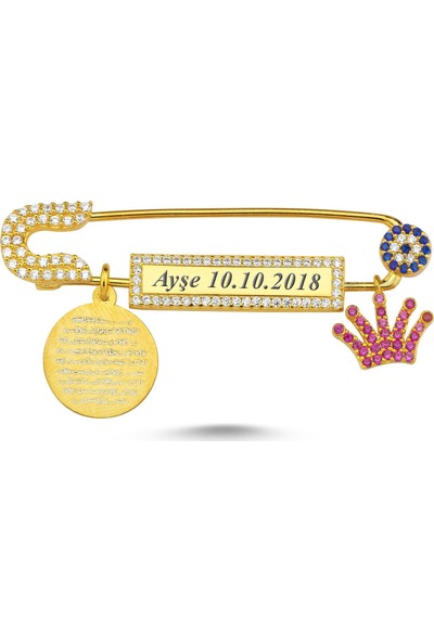 Takı Dükkanı İsimli Gümüş Bebek İğnesi Dualı Nazarlık Maşallah Taç csi06