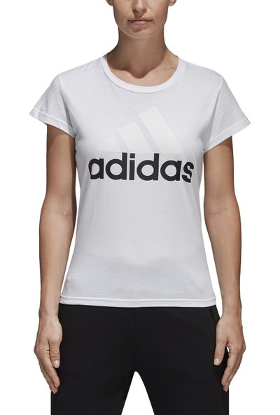 adidas Kadın Beyaz Pamuklu Tişört S97214 Ess Linear Slim Tee L