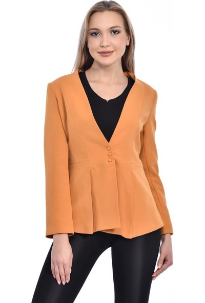 Modkofoni Düğme ve Pile Detaylı Blazer Hardal Ceket Modkofoni Düğme ve Pile Detaylı Blazer Hardal Ceket