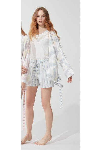 Feyza 3786 Kadın Sabahlıklı Şortlu Takım - Mavi