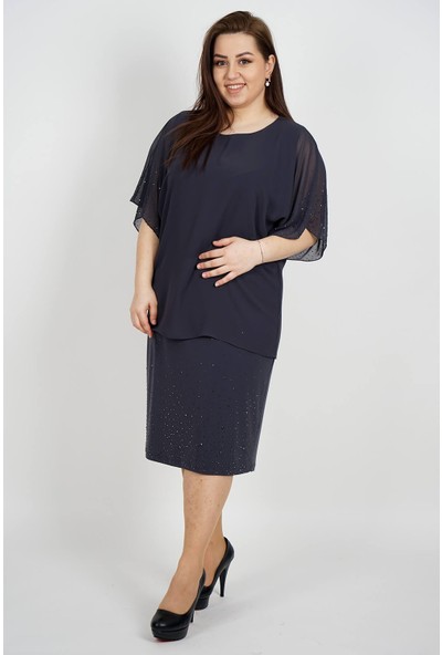 SpringStore Kadın Gri Büyük Beden Taş Detaylı Abiye SpringStore Kadın Gri Büyük Beden Taş Detaylı Abiye