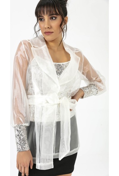 Liplipo Kadın İçi Pulpayet Atletti Üstü Organze Kuşaklı Ceket Liplipo Kadın İçi Pulpayet Atletti Üstü Organze Kuşaklı Ceket