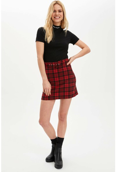 DeFacto Slim Fit Ekose Kısa Etek N8846AZ20SP