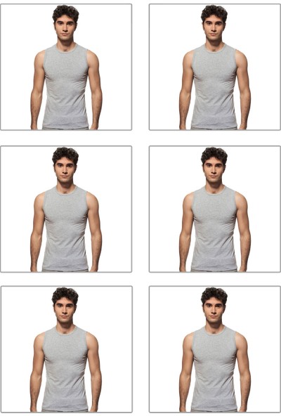 Özkan 6'Lı Paket Erkek Kapalı Yaka Kolsuz Fanila 0264 Gri Melanj