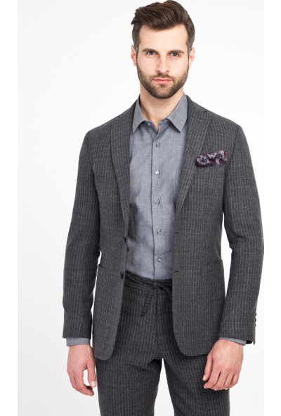 Kiğılı Erkek Slim Fit Yünlü Çizgili Spor Ceket