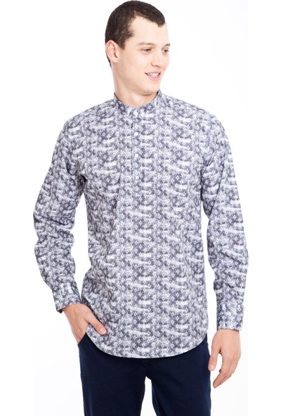Kiğılı Erkek Uzun Kol Hakim Yaka Yarım Pat Desenli Gömlek
