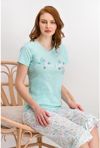 Arnetta Paisley Nil Yeşil Kadın Kapri Takım