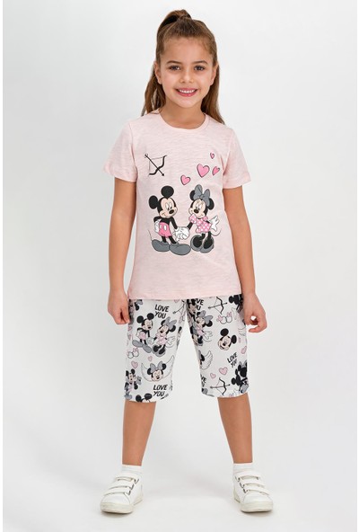 Mickey Mouse Lisanslı Somon Kız Çocuk Kapri Takım