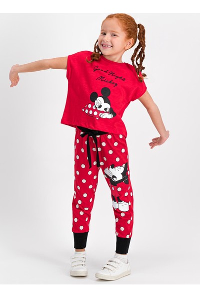 Mickey Mouse Lisanslı Kırmızı Kız Çocuk Pijama Takımı Mickey Mouse Lisanslı Kırmızı Kız Çocuk Pijama Takımı