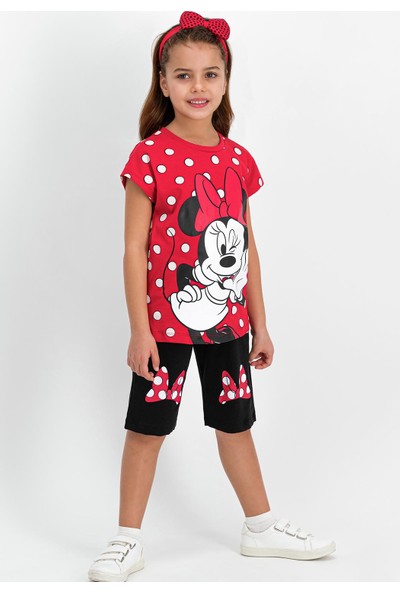 Minnie Mouse Lisanslı Kırmızı Kız Çocuk Kapri Takım