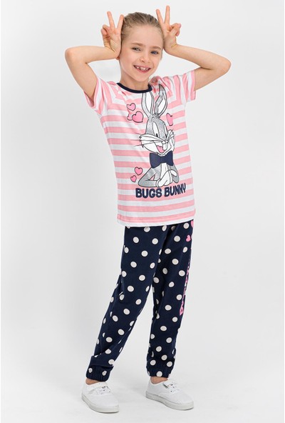 Bugs Bunny Lisanslı Şeker Pembe Kız Çocuk Pijama Takımı