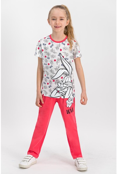 Bugs Bunny Lisanslı Krem Kız Çocuk Pijama Takımı