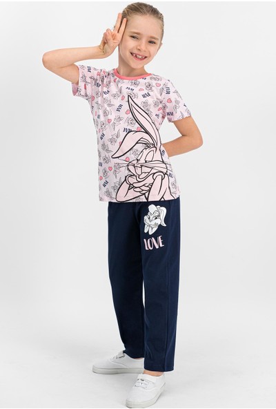 Bugs Bunny Lisanslı Toz Pembe Kız Çocuk Pijama Takımı