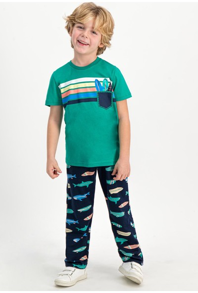 RolyPoly Sharks Yeşil Erkek Çocuk Pijama Takımı