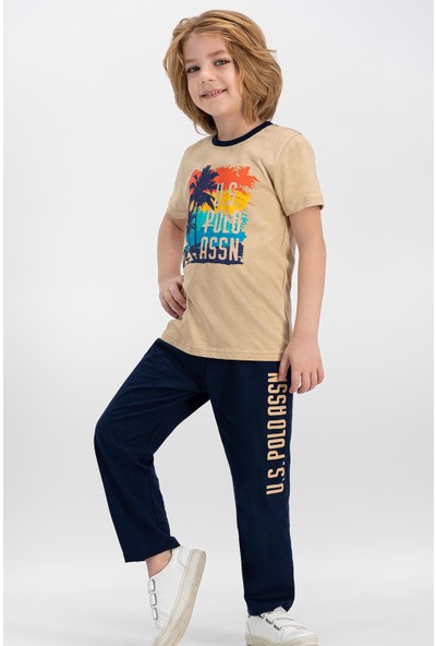 U.S. Polo Assn Lisanslı Kum Erkek Çocuk Pijama Takımı