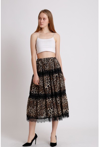 Deppoist Kadın Dantelli Şifon Etek