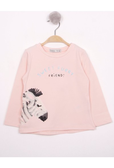 Toontoy Kız Çocuk Zebra Baskılı Nakışlı T-Shirt