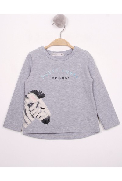 Toontoy Kız Çocuk Zebra Baskılı Nakışlı T-Shirt