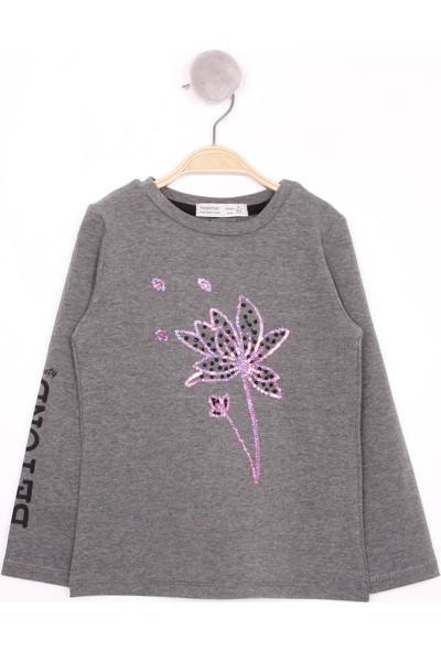 Toontoy Kız Çocuk Çiçek Nakışlı T-Shirt