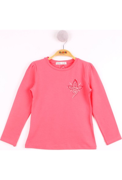 Toontoy Kız Çocuk Göğsü Çiçek Nakışlı T-Shirt