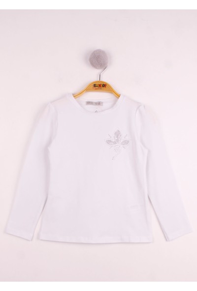 Toontoy Kız Çocuk Göğsü Çiçek Nakışlı T-Shirt