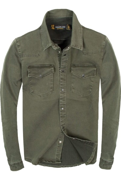 Serseri Jeans Haki Renk Çıt Çıt Düğmeli Çift Cep Kot Gömlek Serseri Jeans Haki Renk Çıt Çıt Düğmeli Çift Cep Kot Gömlek