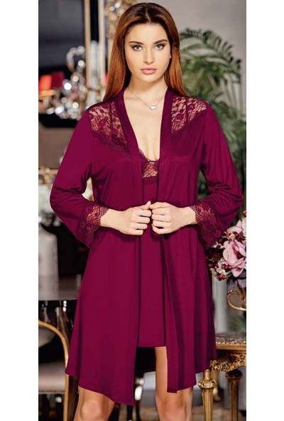Jeremi 552 Çeyizlik Penye Dantelli Kısa Altılı Gecelik Sabahlık Takım - Bordo Jeremi 552 Çeyizlik Penye Dantelli Kısa Altılı Gecelik Sabahlık Takım - Bordo