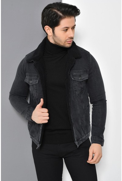 Tena Moda Erkek Antrasit Kürklü Kot Mont Ceket Tena Moda Erkek Antrasit Kürklü Kot Mont Ceket