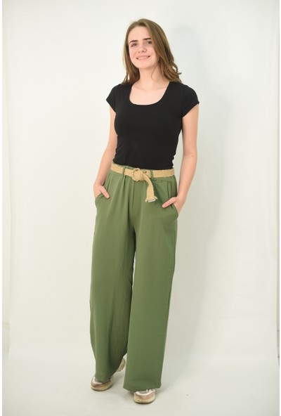 Blue Gym Hasır Kemerli Keten Pantolon Blue Gym Hasır Kemerli Keten Pantolon