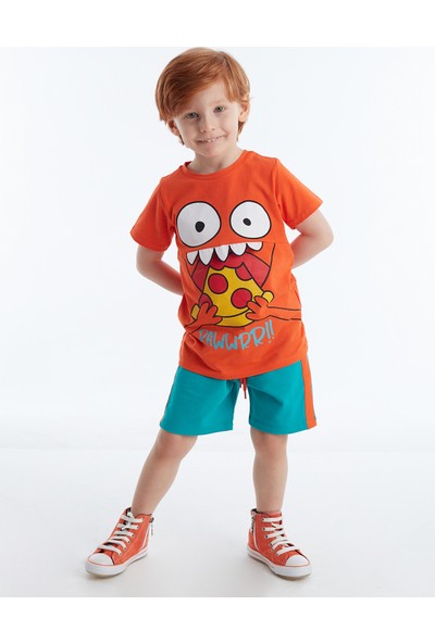 Denokids Pizza Boy Erkek Çocuk Şort Takım
