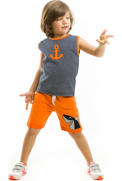 Denokids Turuncu Çapa Erkek Çocuk Şort Takım