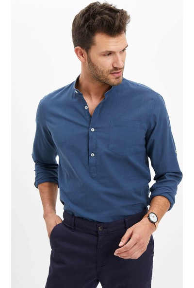 DeFacto Slim Fit Hakim Yaka Uzun Kollu Gömlek M9434AZ20SM