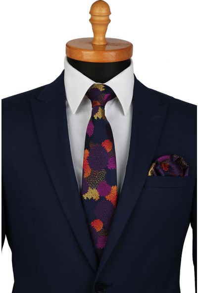 Kravatkolik Çok Renkli Motif Desen Mendilli Klasik Kravat KK9099 Kravatkolik Çok Renkli Motif Desen Mendilli Klasik Kravat KK9099