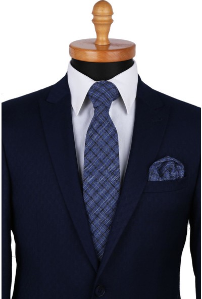 Kravatkolik Mavi Yün Mendilli Klasik Kravat KK9016