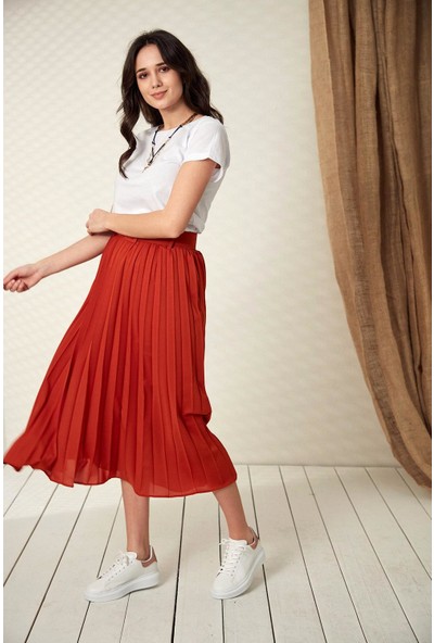 Morpile Kemerli Astarlı Etek Kiremit L Morpile Kemerli Astarlı Etek Kiremit L