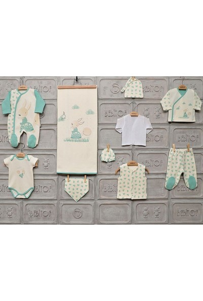 Bebitof Erkek Bebek Kaplumbağa 10 Parça Hastane Çıkış Zıbın Seti - Mint