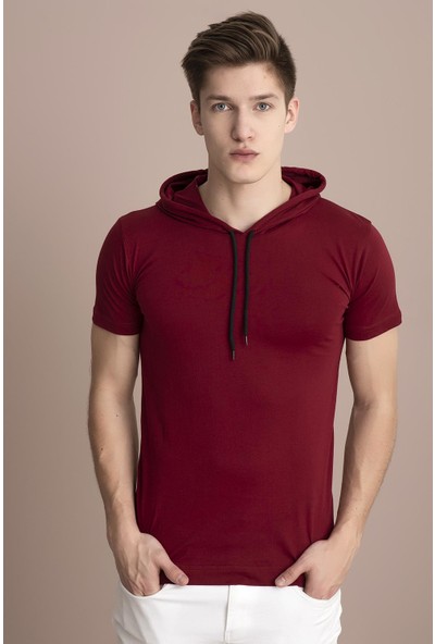 Tena Moda Erkek Bordo Kapüşonlu Düz Tişört Tena Moda Erkek Bordo Kapüşonlu Düz Tişört