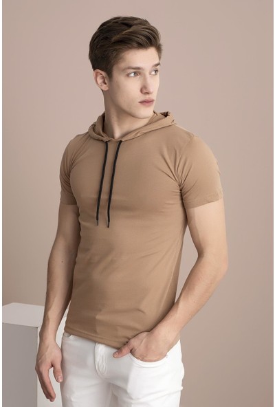 Tena Moda Erkek Bisküvi Kapüşonlu Düz Tişört