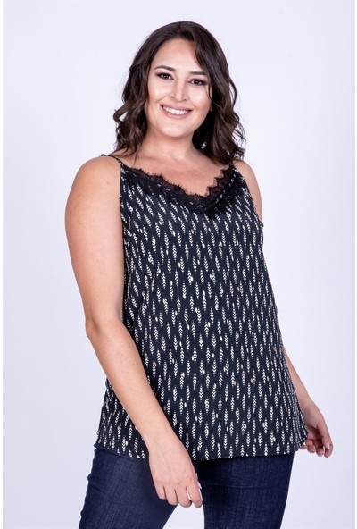 Myline İp Askılı Dantelli Bluz Siyah 40 35074