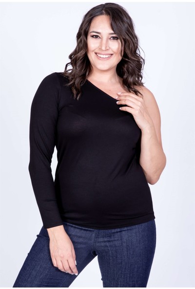 Myline Tek Kol Bluz Siyah 3XL 35141 Myline Tek Kol Bluz Siyah 3XL 35141