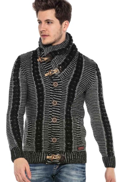 Cipo&Baxx CP215 Kilit Düğme Kalın Dik Yaka Örgü Yün Erkek Hırka S Cipo&Baxx CP215 Kilit Düğme Kalın Dik Yaka Örgü Yün Erkek Hırka S