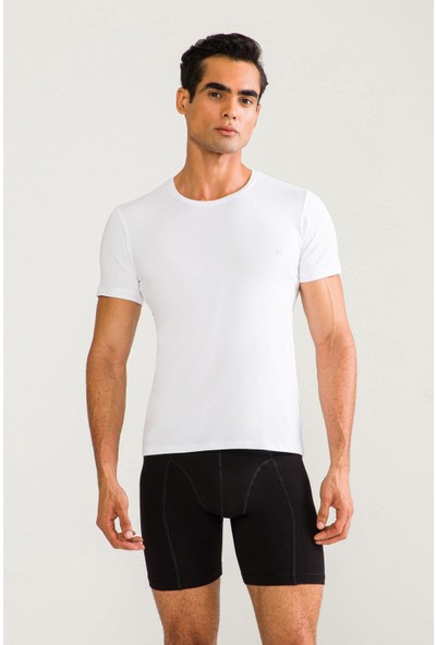 Ds Damat Ds0400 Bisiklet Yaka Rahat Düz Beyaz Erkek T-Shirt