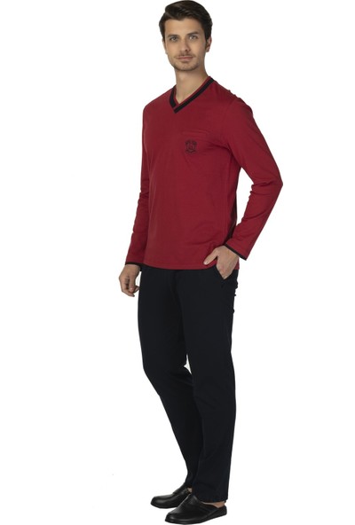 Ds Damat Erkek V Yakalı Normal Paçalı Bordo Pijama Takımı