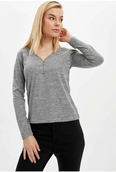 DeFacto Fermuar Detaylı Uzun Kollu Tişört N7310AZ20SP