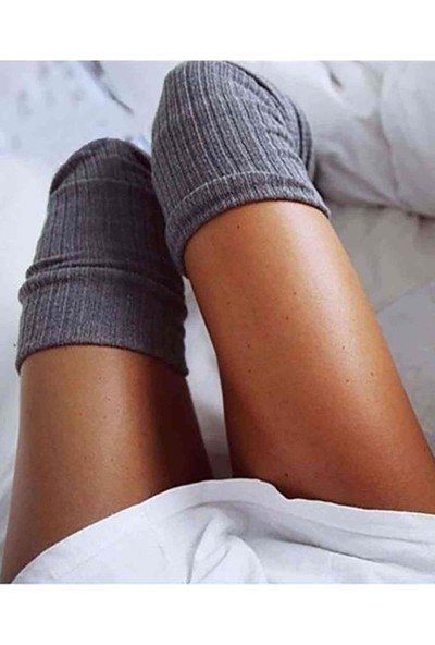 Merry See Parfümlü Örgü Diz Üstü Çorap Gri